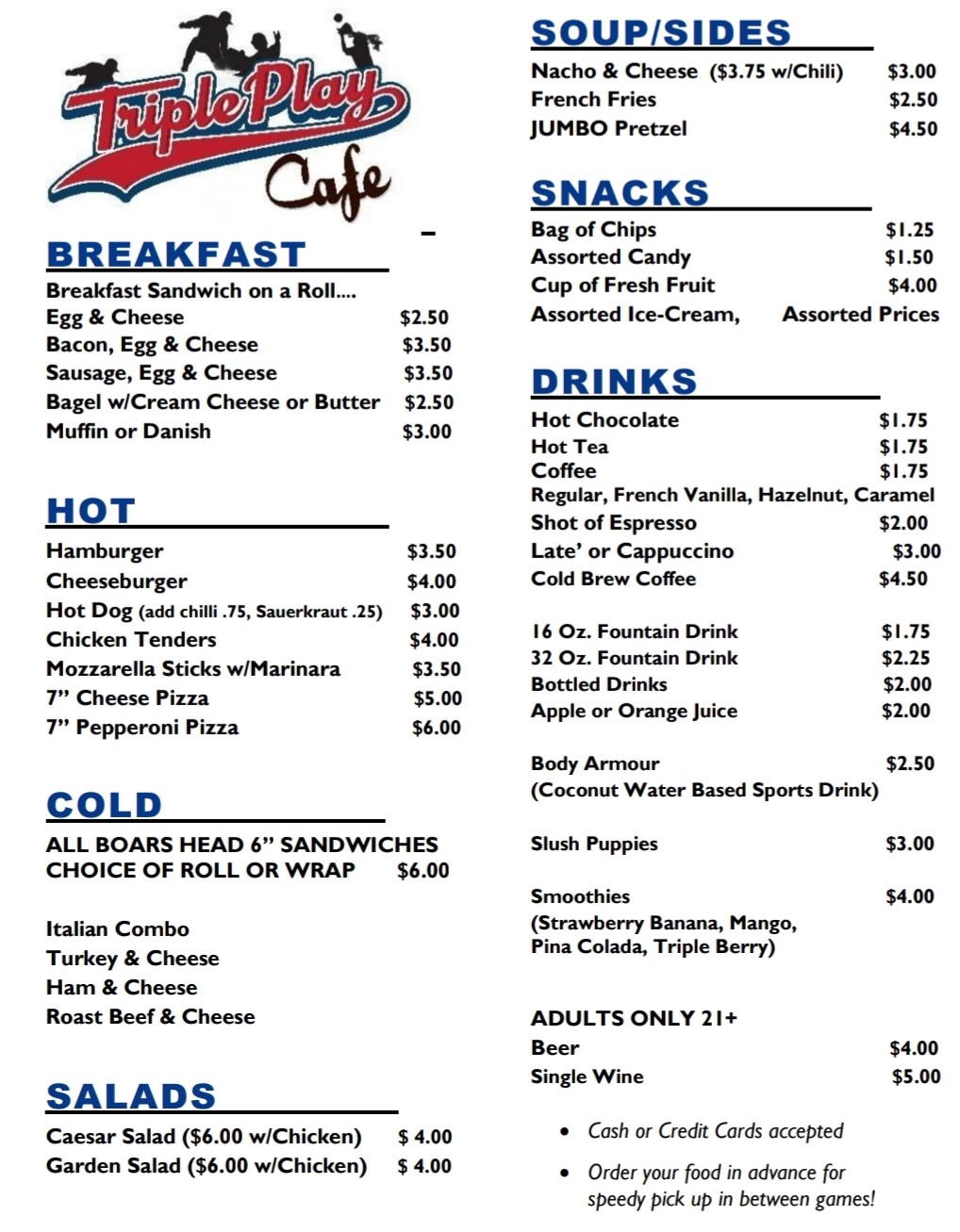 Cafe Menu Summer 2020 - Frozen Ropes Chester, NY