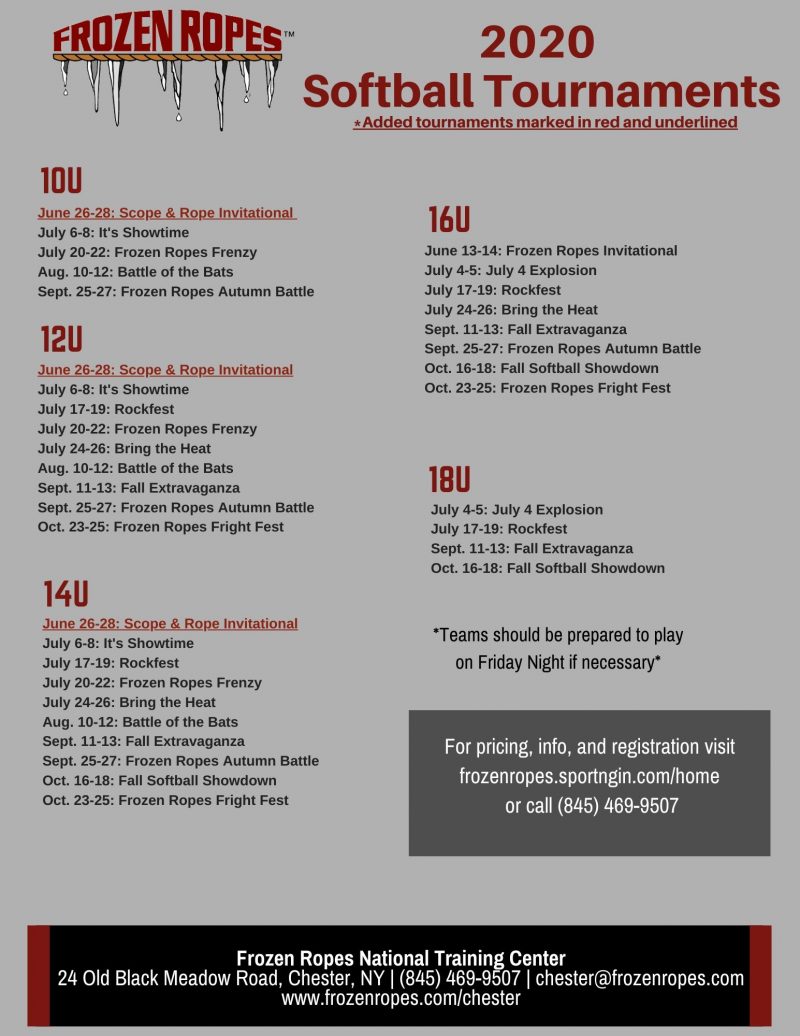 FINAL 2020 Softball Tournaments - Frozen Ropes Chester, NY