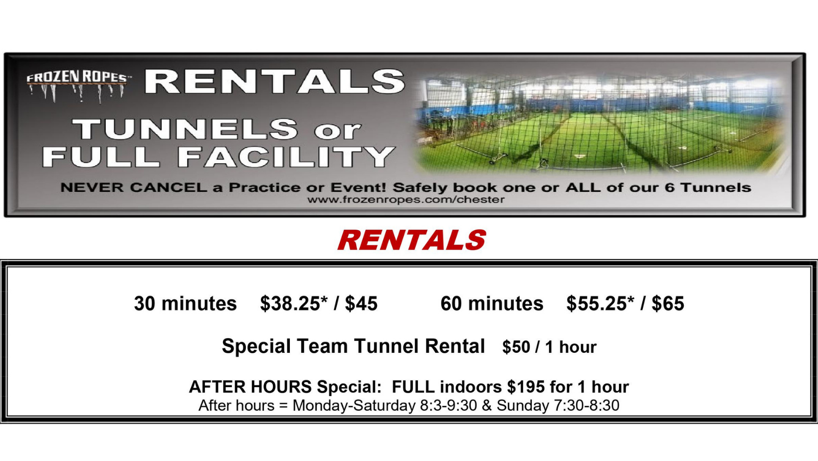 rentals banner (Facebook Cover) - Frozen Ropes Chester, NY