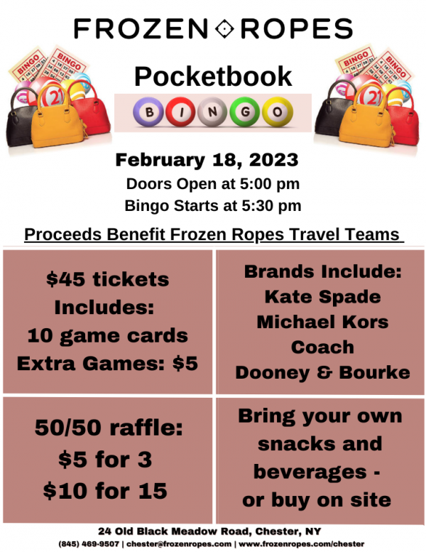 Pocketbook Bingo Flyer - Frozen Ropes Chester, NY