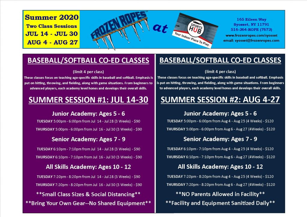 Summer Class Flyer - 2020...working copy - Frozen Ropes Syosset, NY