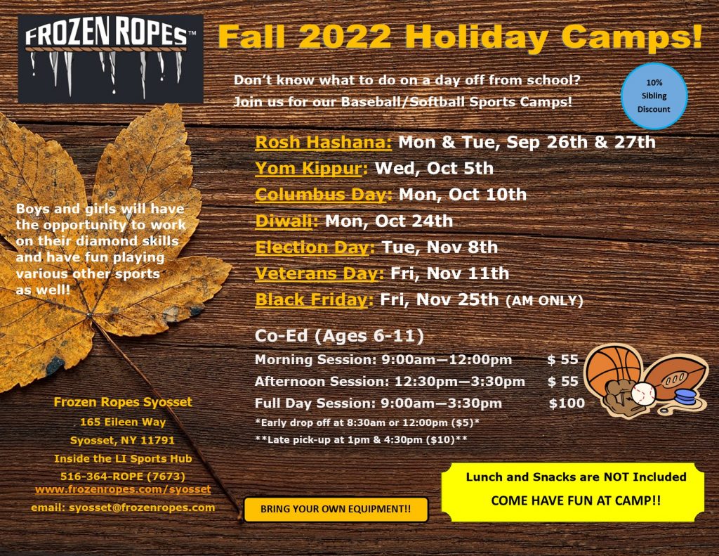 Fall Holiday Camps 2022 - Frozen Ropes Syosset, NY
